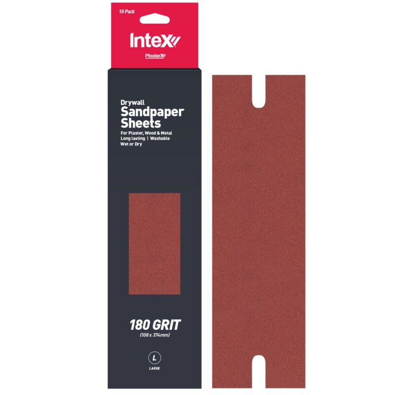 Intex PlasterX® Slotted Sandpaper Sheets Large x 180G (Pack of 10)